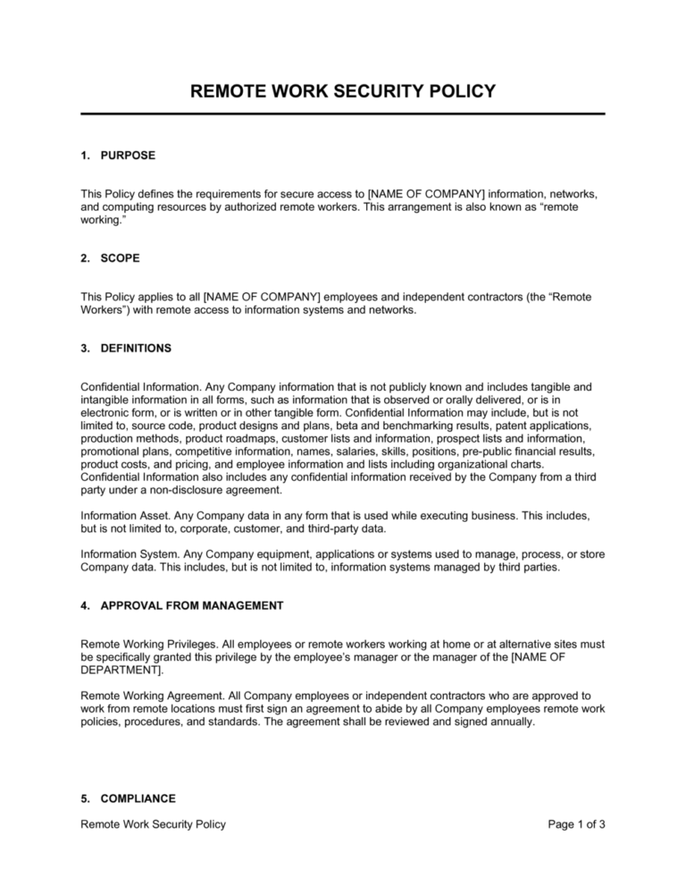 Remote Access Security Policy Template - BC Heathers Society