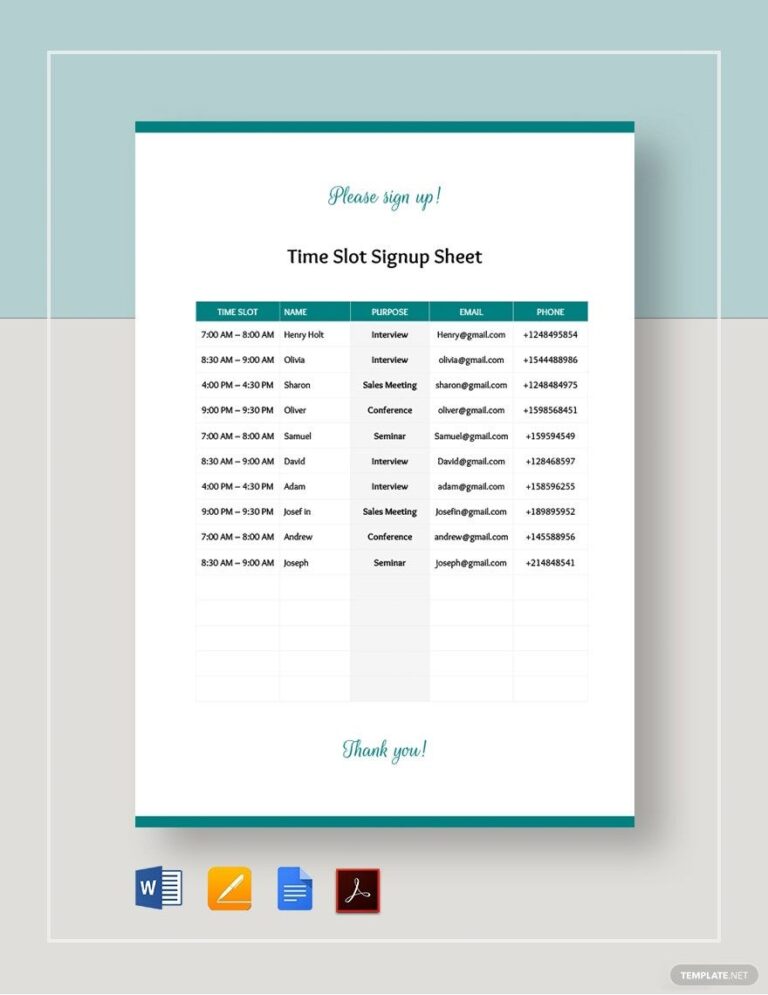 time slot sign up sheet template - BC Heathers Society
